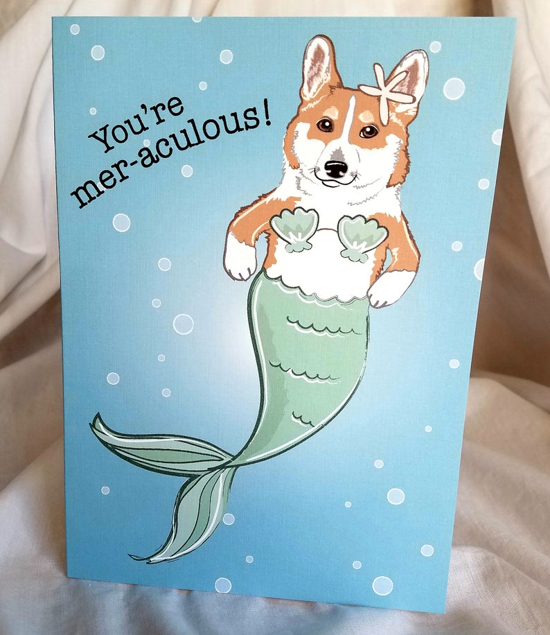 Mermaid Corgi Greeting Card - Etsy