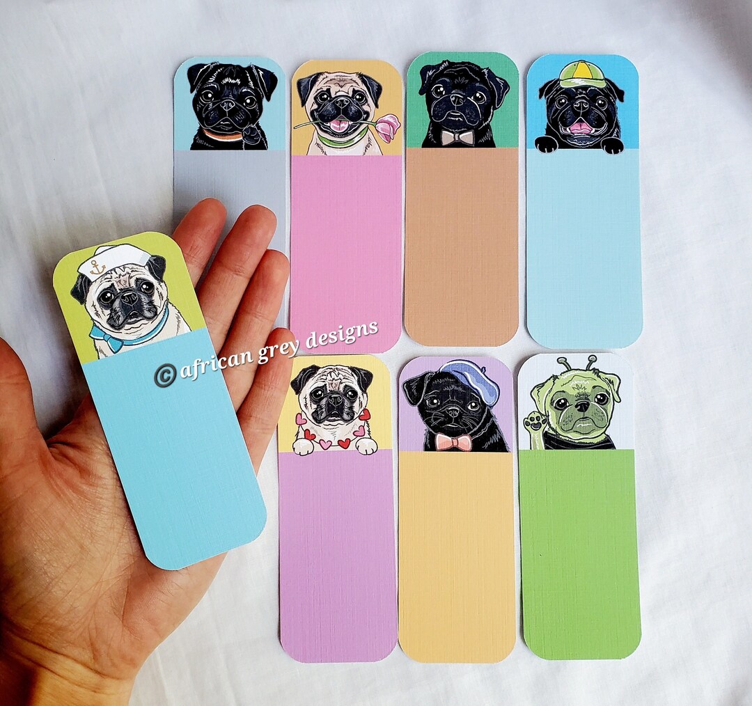 Pug Bookmarks Eco-friendly Set of 8 Printed on Recycled Linen Paper - Etsy