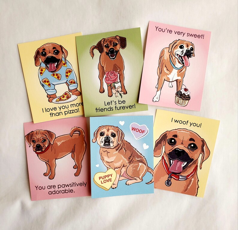 Puggle Valentine Cards Mini Eco-friendly Set of 6 | Etsy