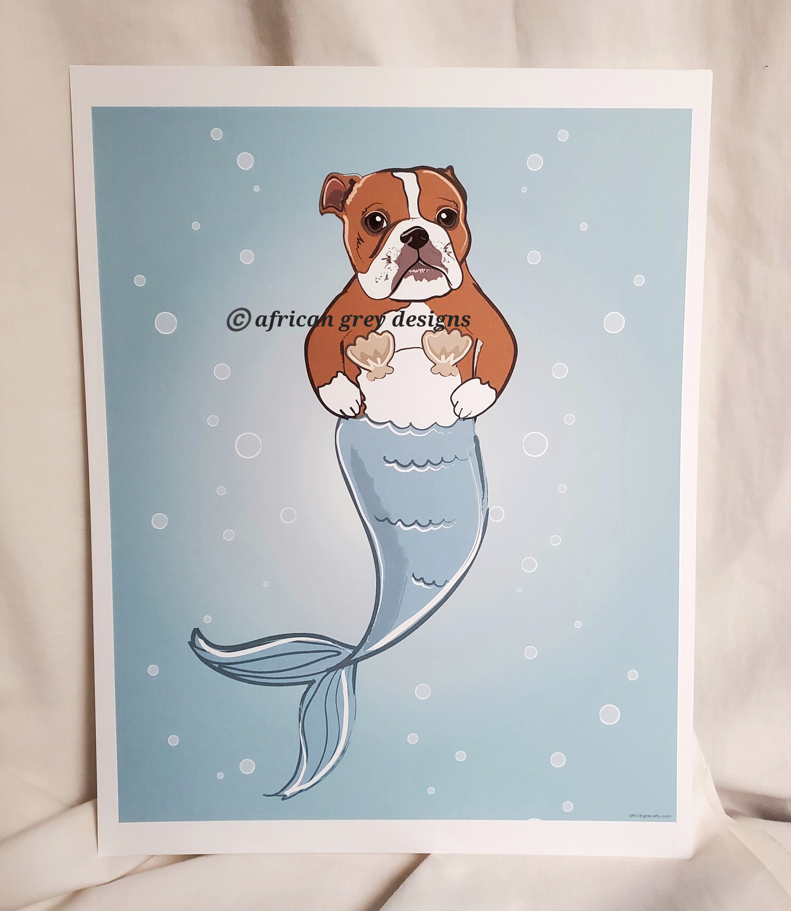 Mermaid English Bulldog - Eco-friendly 8x10 Print - Etsy