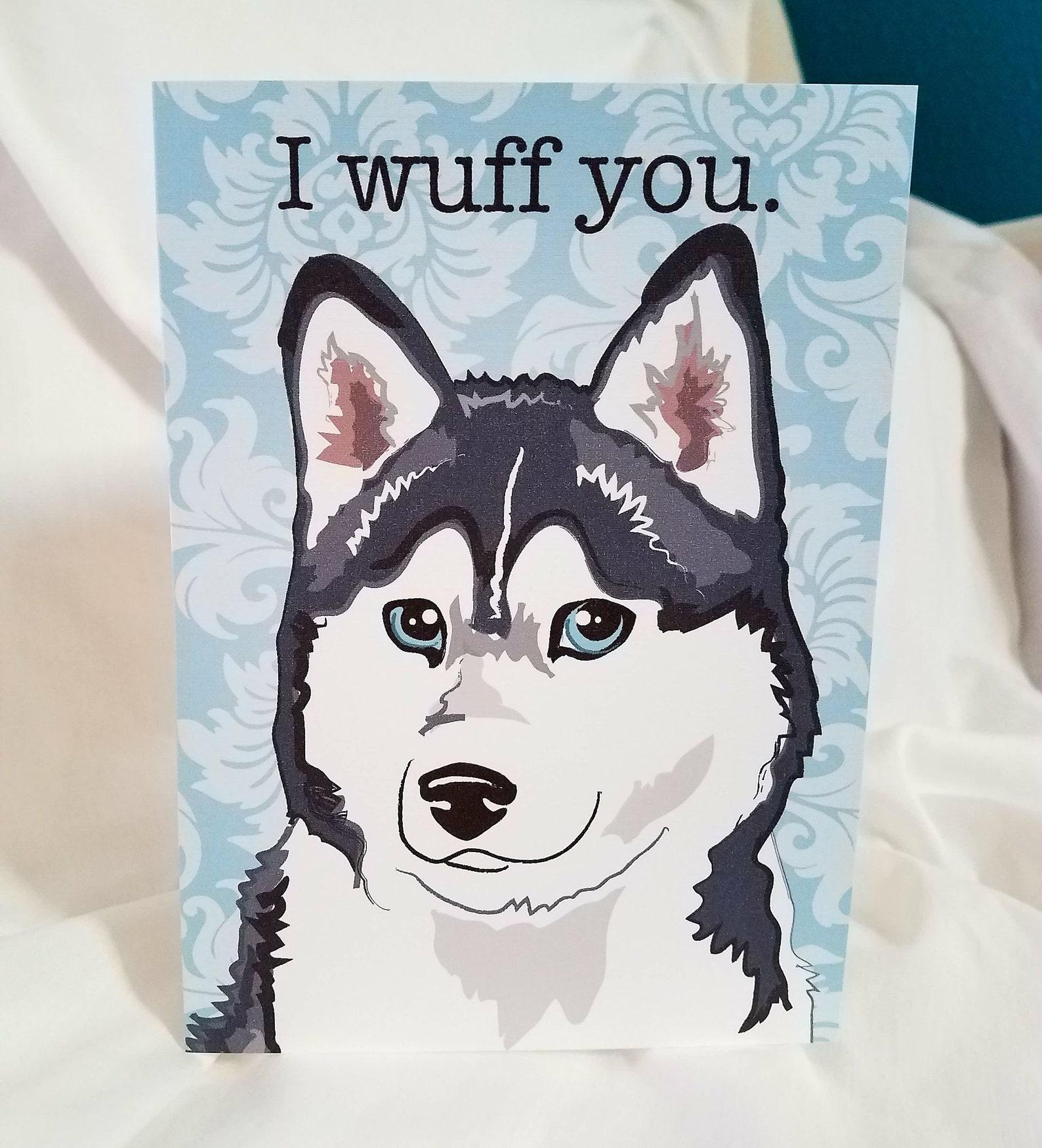 Gray Husky Wuff You Greeting Card | Etsy