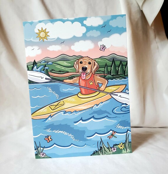 Kayaking Golden Retriever Greeting Card | Etsy