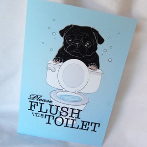 Black Pug Bathroom Prints - 4x6 Eco-friendly Set Printed on Linen Paper ...