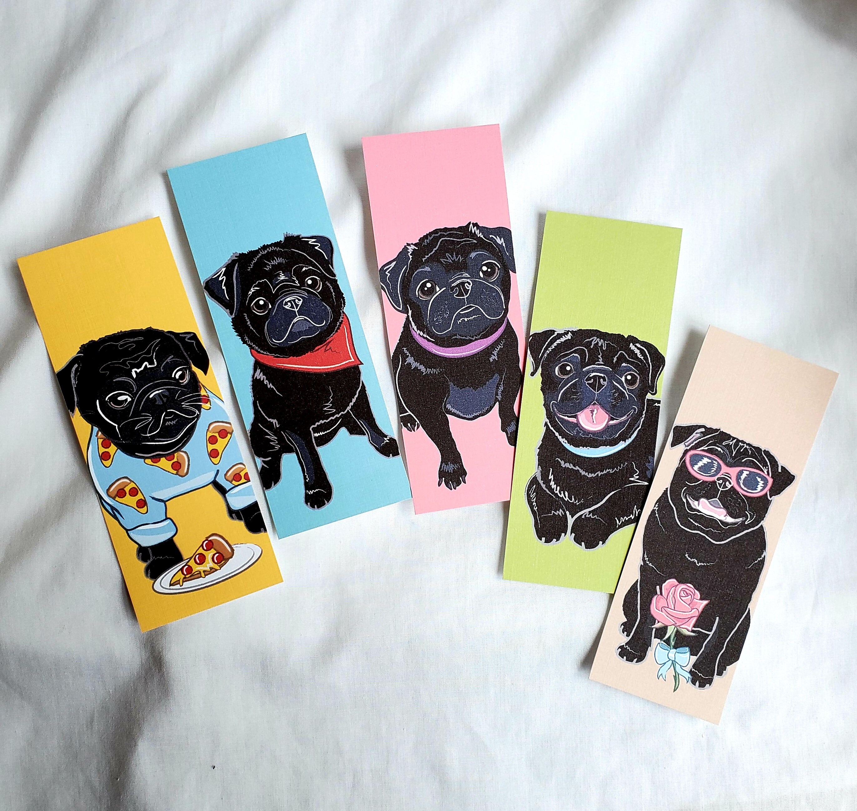 Black Pug Bookmarks Eco-friendly Set of 5 | Etsy