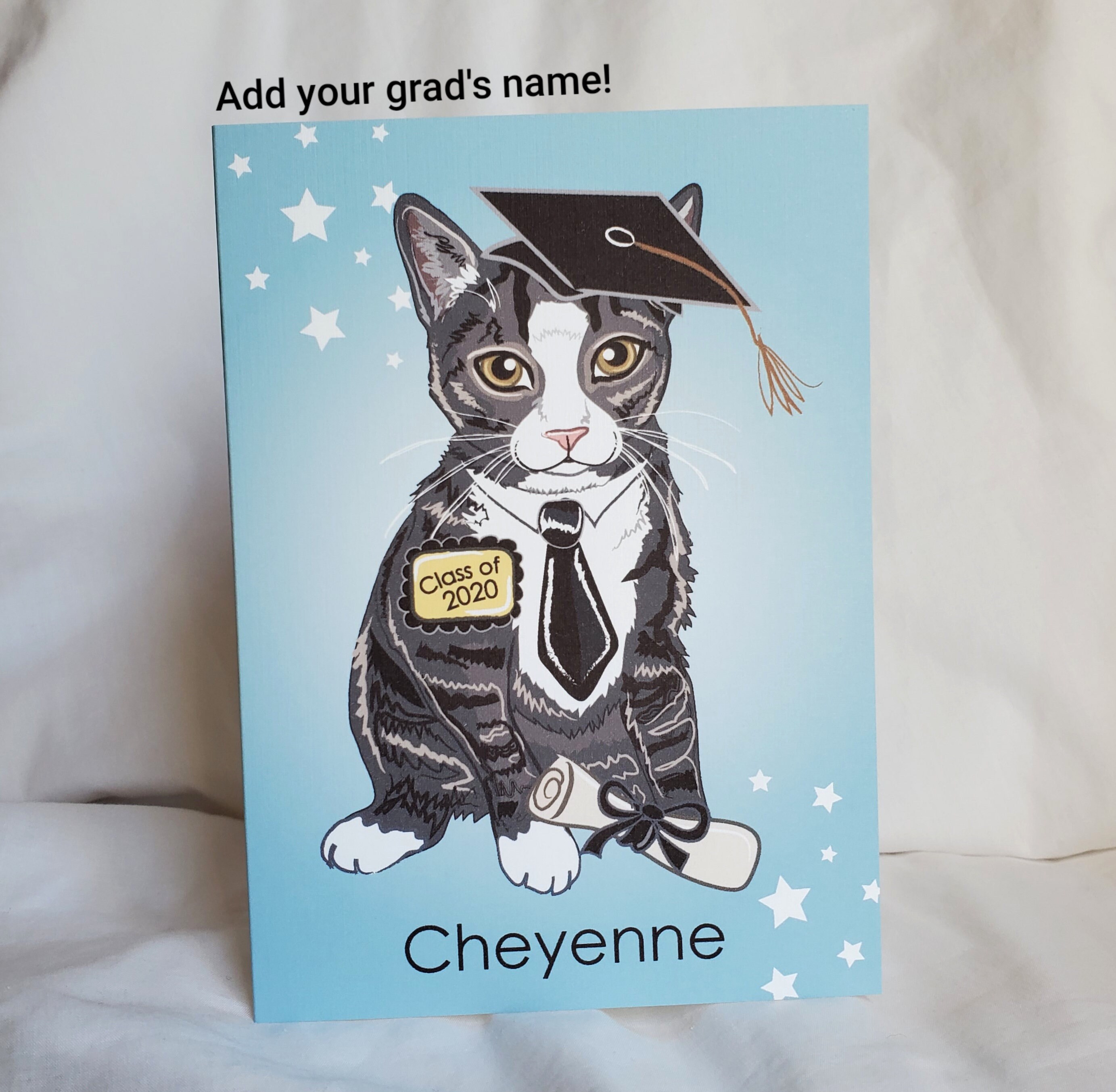 Gray Tabby Cat Graduation Greeting Card | Etsy
