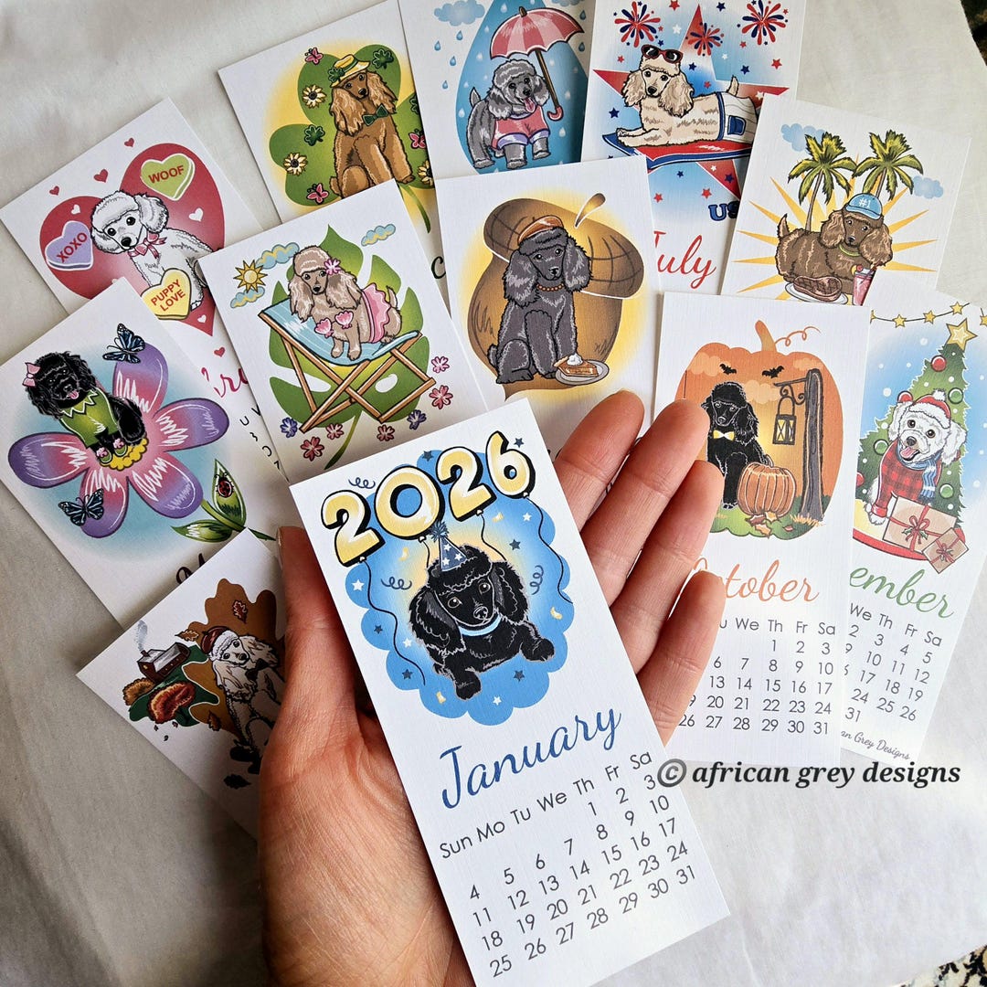 2026 Poodle Calendar - Mini Desk Size - Printed on Recycled Linen Paper ...
