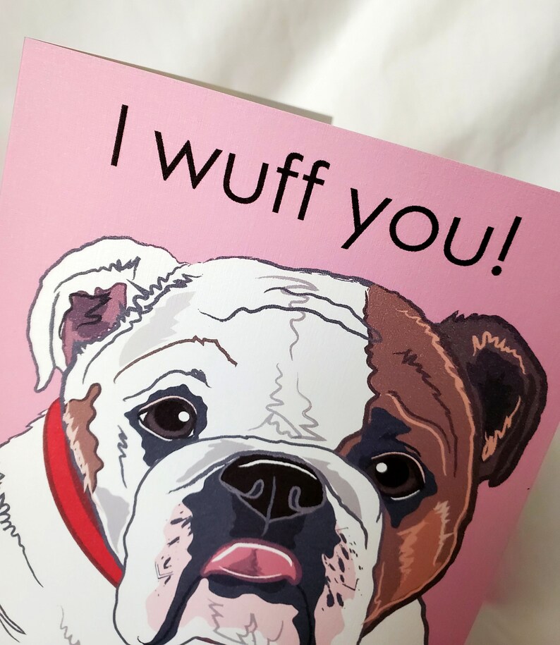 White English Bulldog Wuff You Greeting Card - Etsy