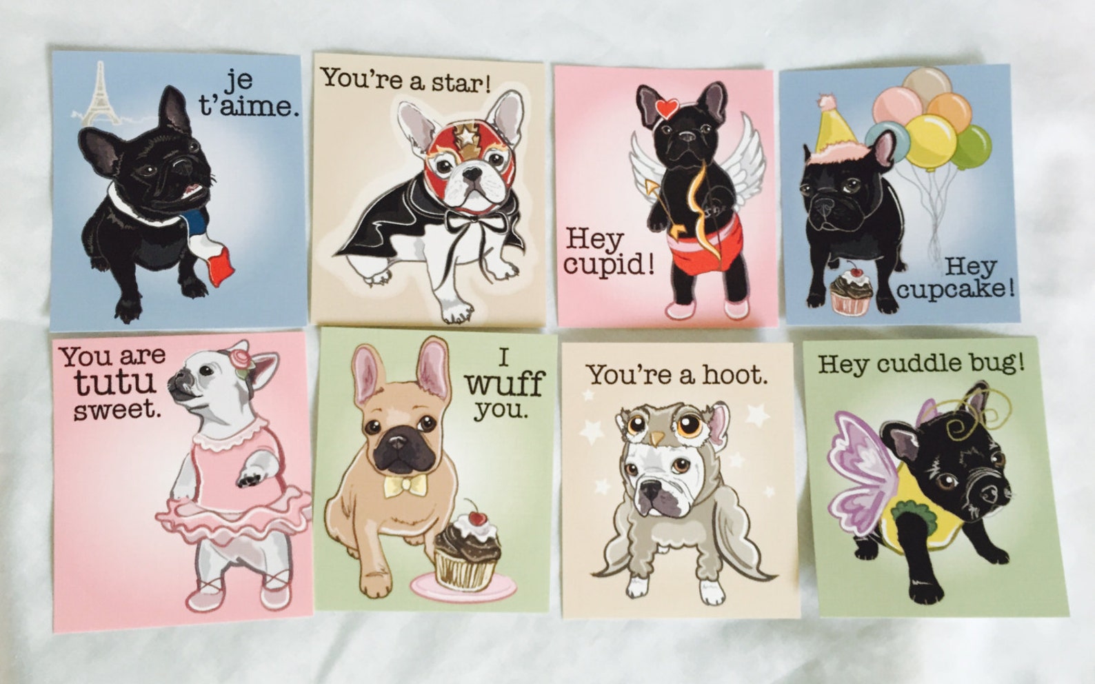 Frenchie Valentines - Candy Colors - Mini Eco-friendly Set of 8 - Etsy