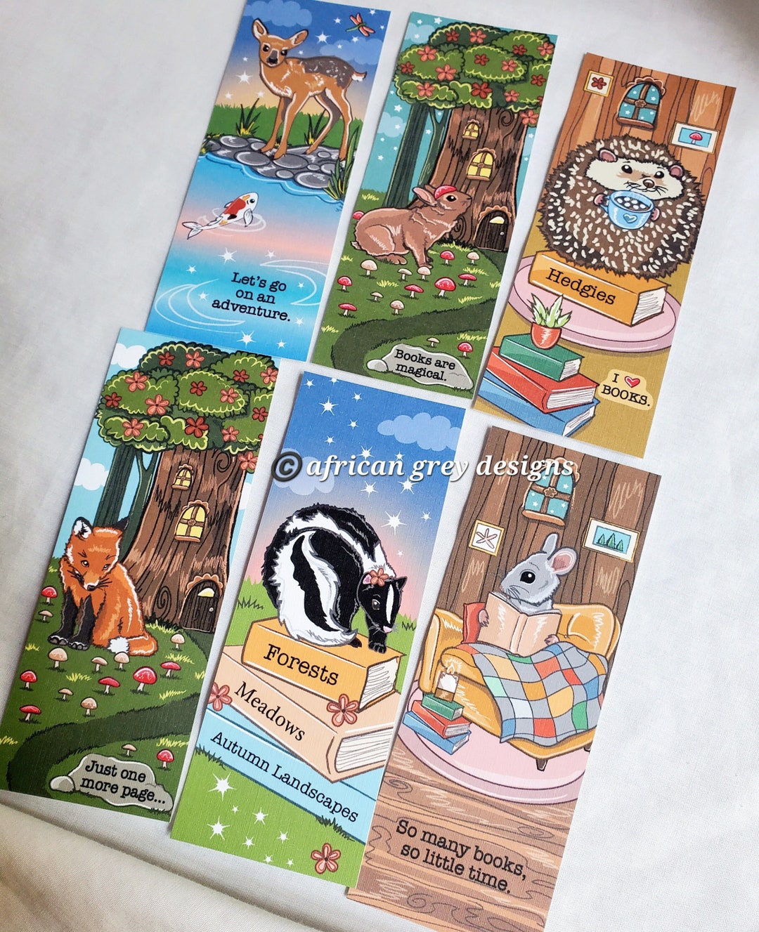Magical Woodland Bookmarks - Eco-friendly Set of 6 on Recycled Linen ...