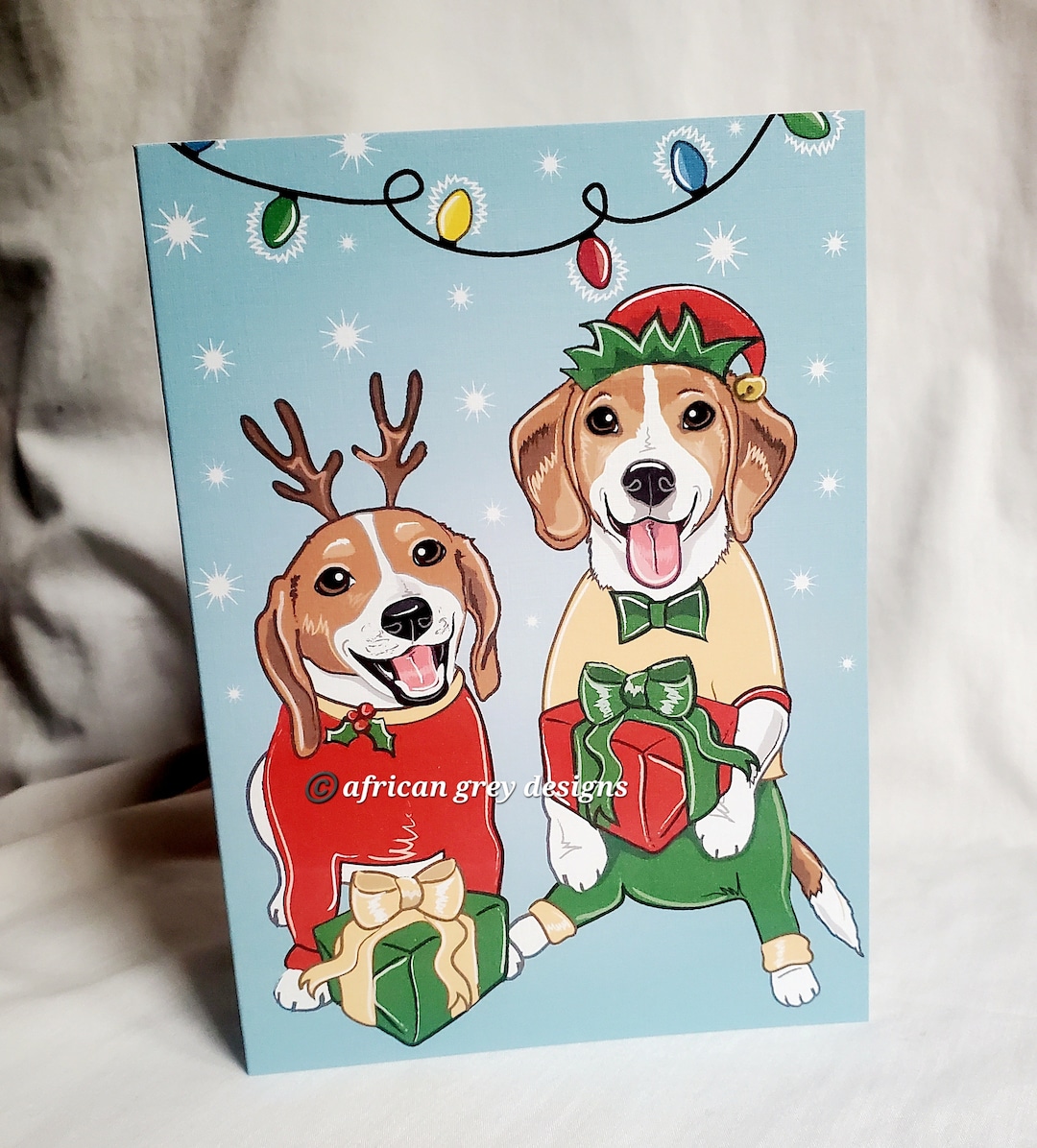 Christmas Beagles Greeting Card - Etsy