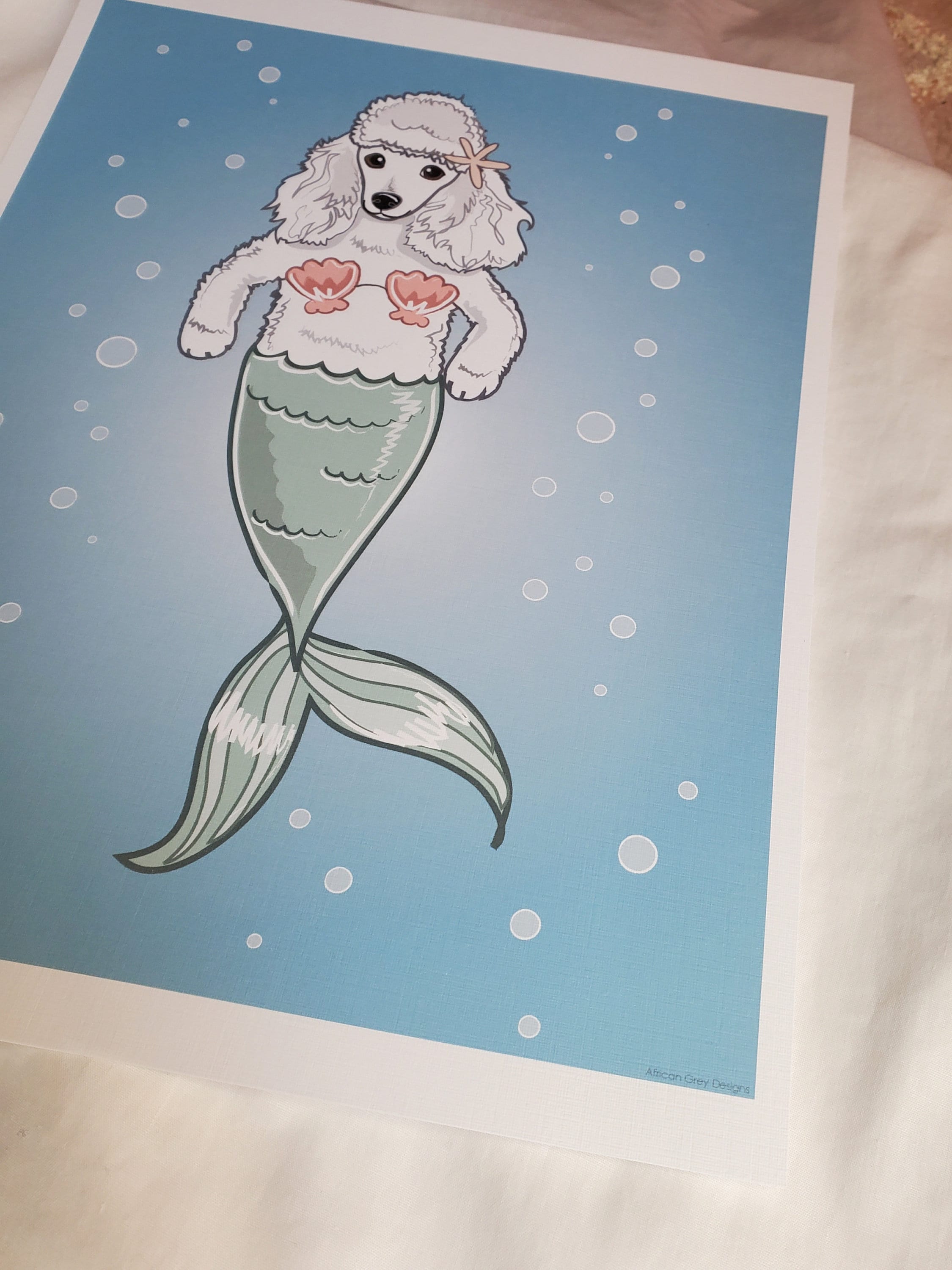Poodle Mermaid - Bikini Shell Top - Eco-friendly 8x10 Print - Choose ...