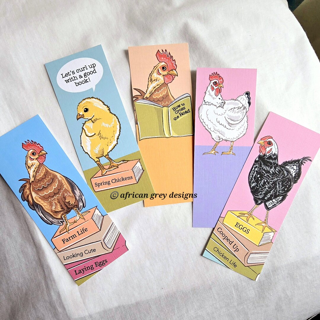 Chicken Bookmarks - Eco-friendly Set of 5 - Printed on Recycled Linen ...