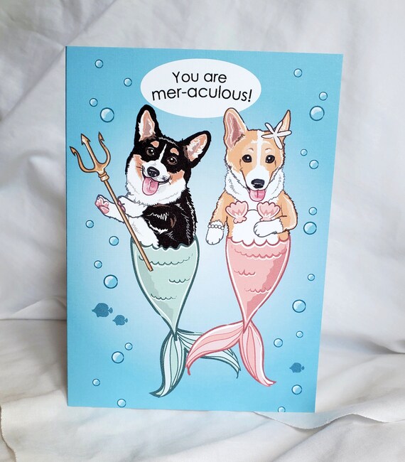 Mermaid Corgis Greeting Card | Etsy