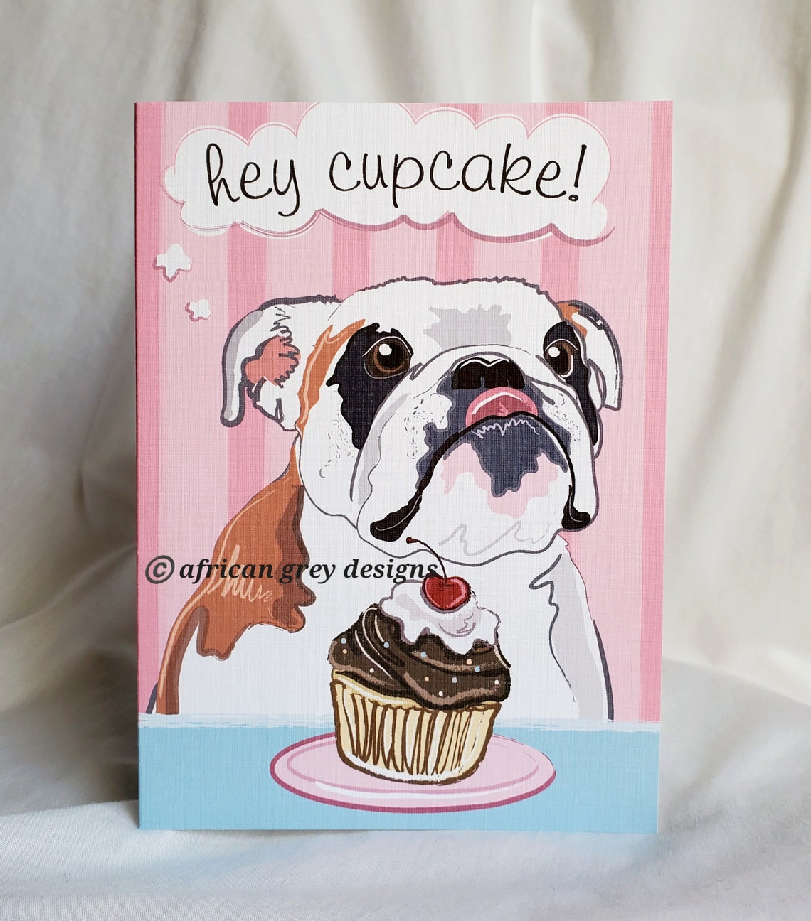 Bulldog Cupcake Greeting Card - Etsy