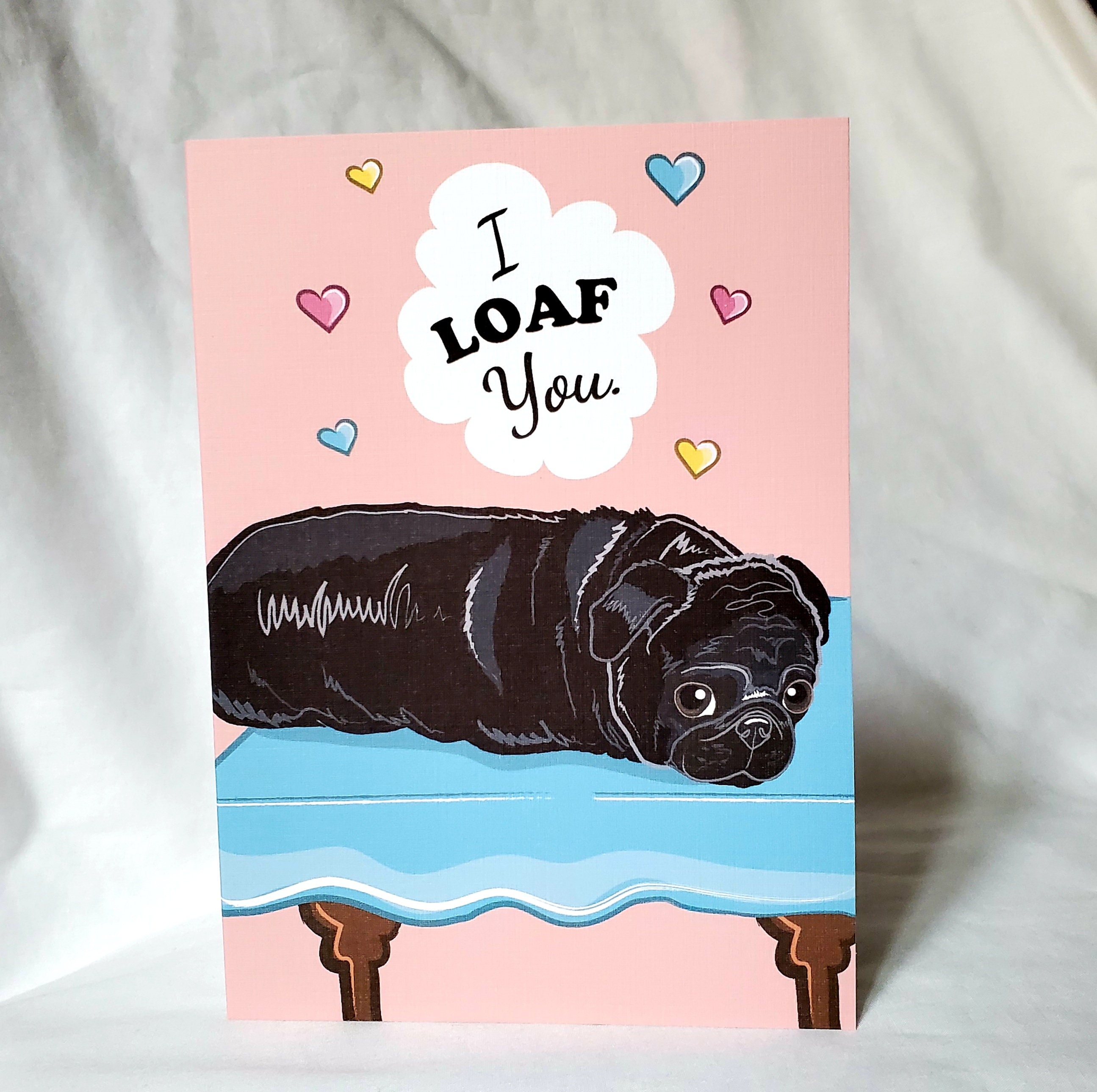 Pug Loaf Greeting Card Choose Fawn or Black Fur | Etsy