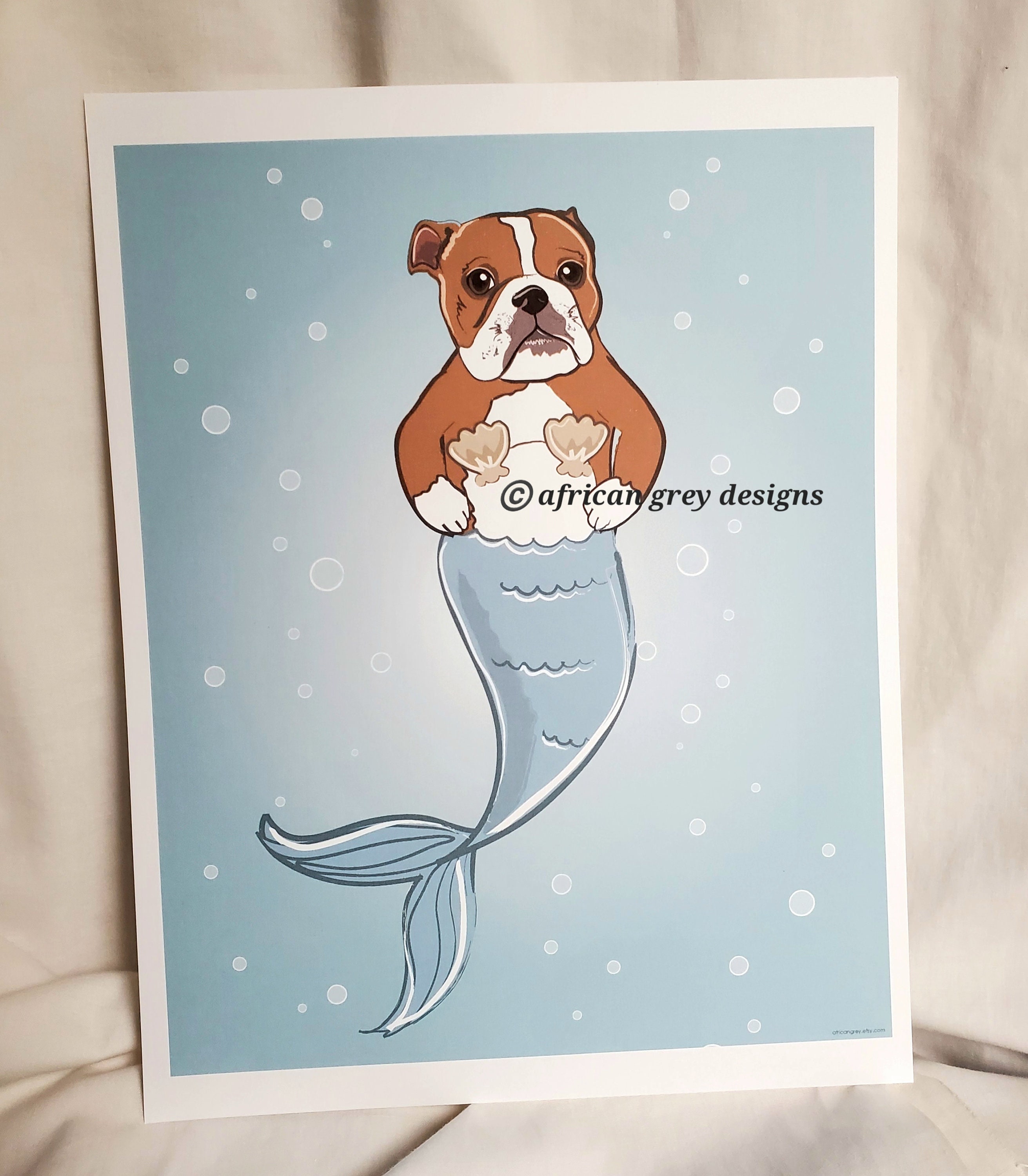 Mermaid English Bulldog - Eco-friendly 8x10 Print - Etsy