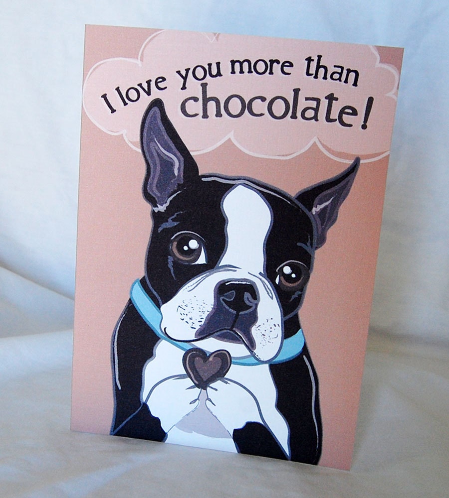 Chocolate Boston Terrier Greeting Card - Etsy