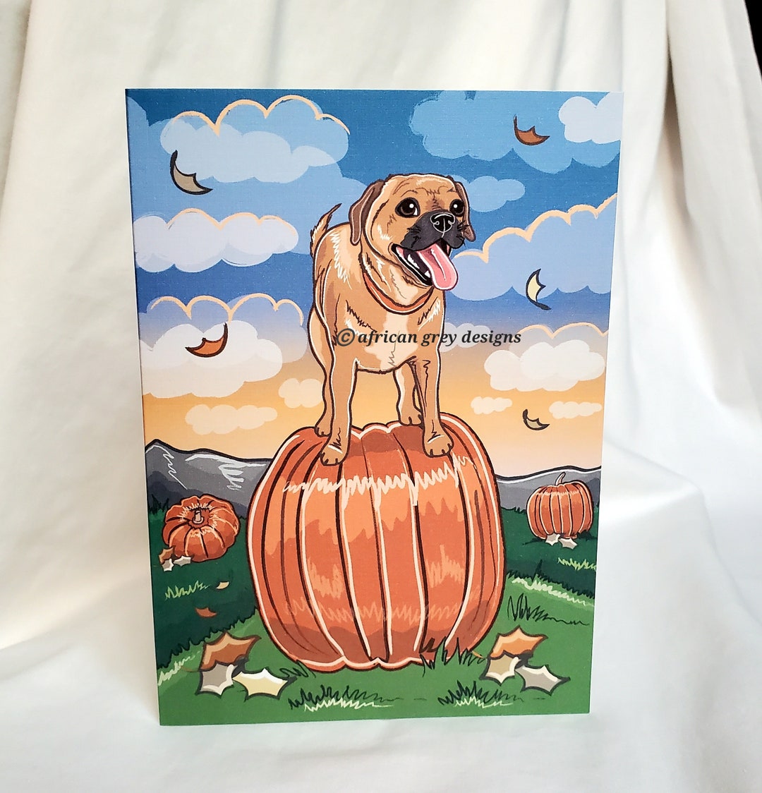 Puggle Pumpkin Patch Greeting Card - Etsy