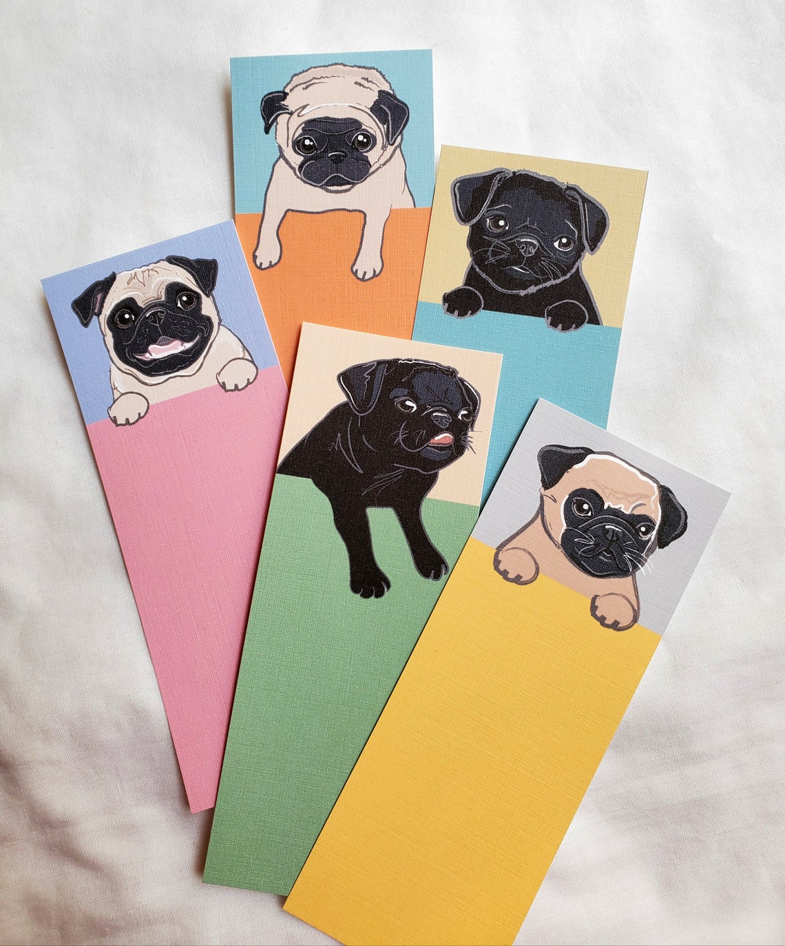 Pug Bookmarks Eco-friendly Set of 5 Printed on Recycled - Etsy