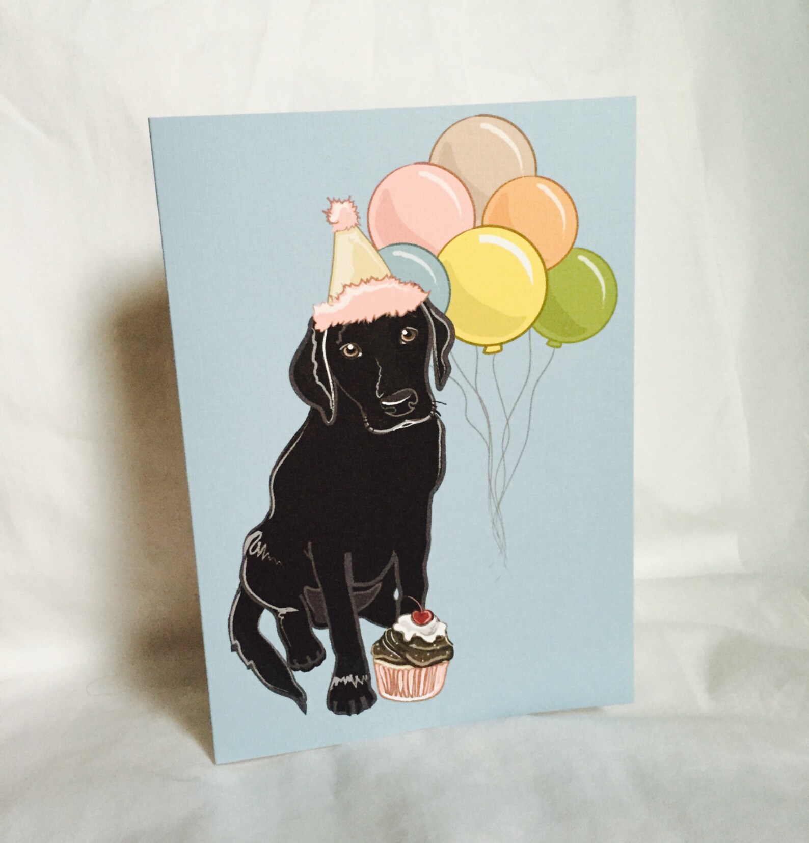 Black Lab 'n Balloons Greeting Card | Etsy