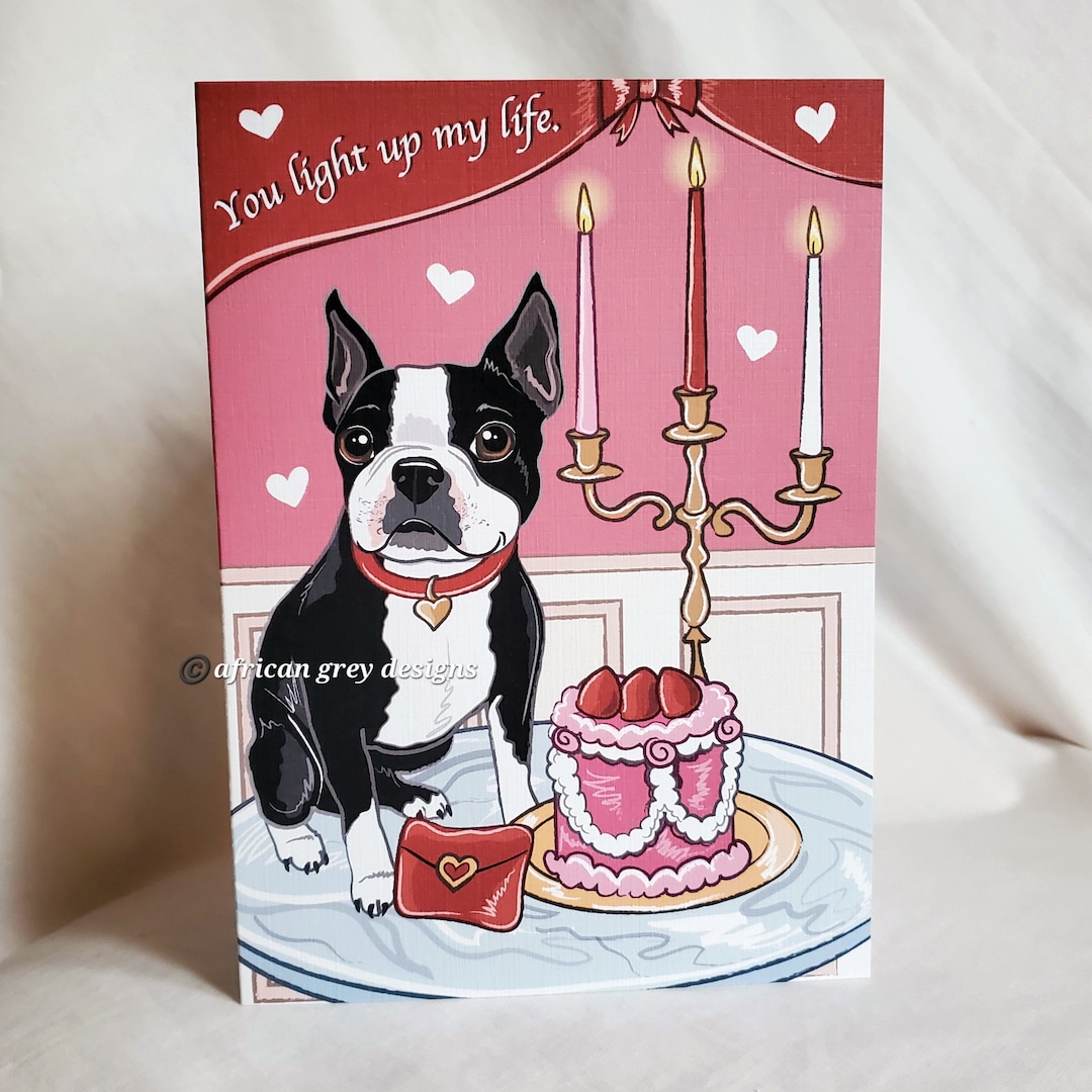 Romantic Boston Terrier Greeting Card - Etsy