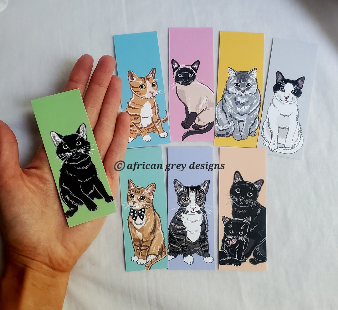 Mini Cat Bookmarks - Eco-friendly Set of 8 Printed on Recycled Linen ...