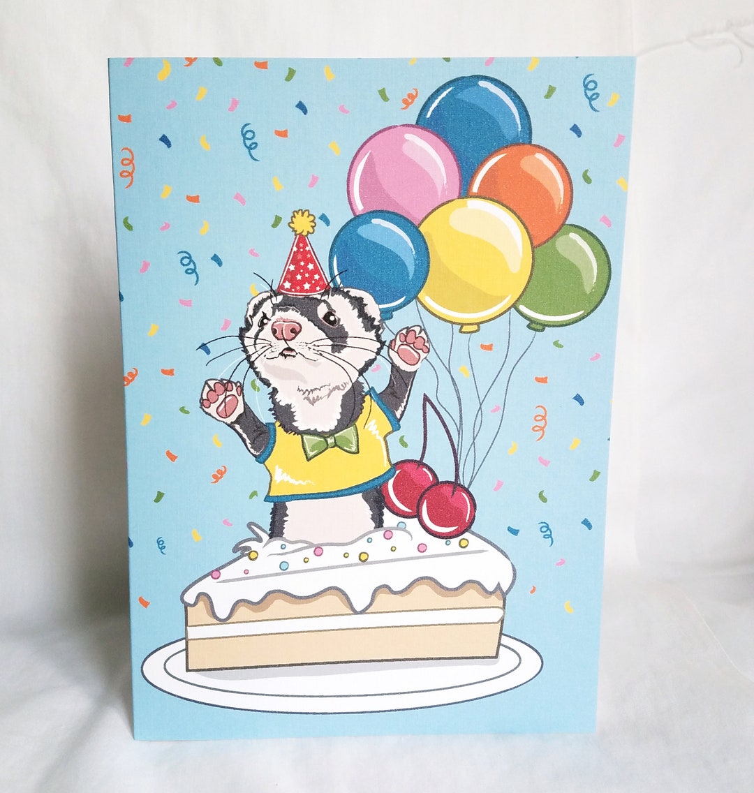 Ferret 'n Birthday Cake Greeting Card - Etsy