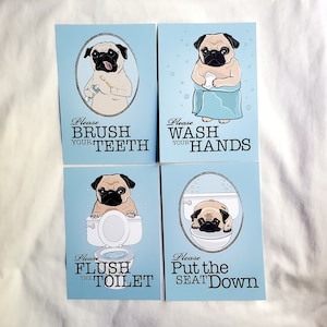 Fawn Pug Bathroom Prints 5x7 Eco-friendly Set of 4 - Etsy