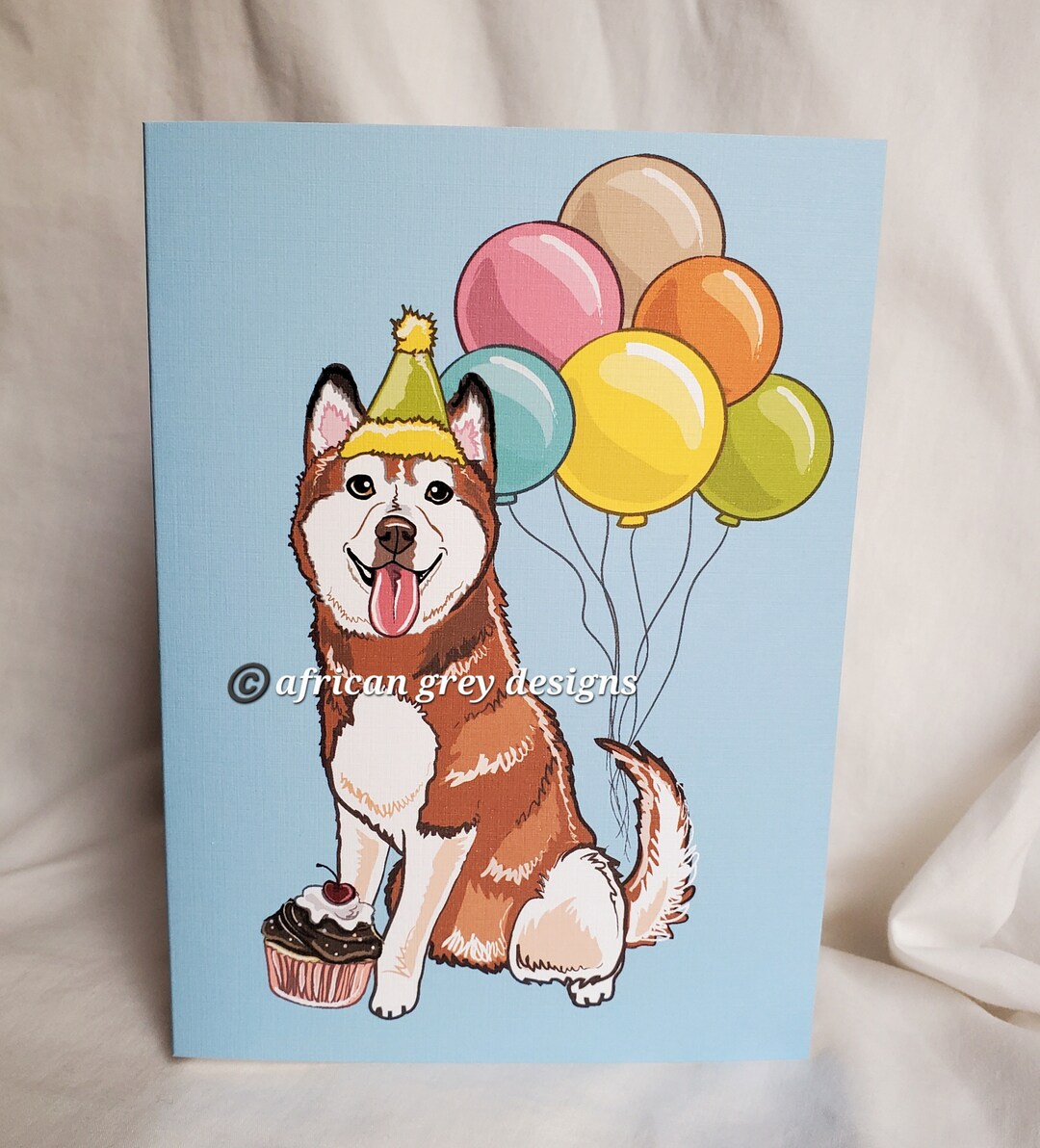 Red Husky 'n Balloons Greeting Card - Etsy