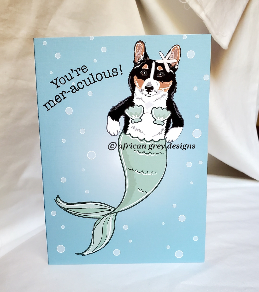 Tricolor Mermaid Corgi Greeting Card Choose Your Fur Color - Etsy