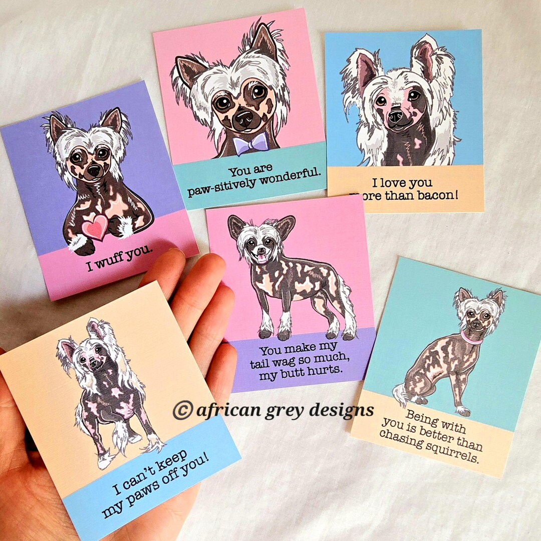 Chinese Crested Dog Valentines - Mini Eco-friendly Set of 6 Printed on ...