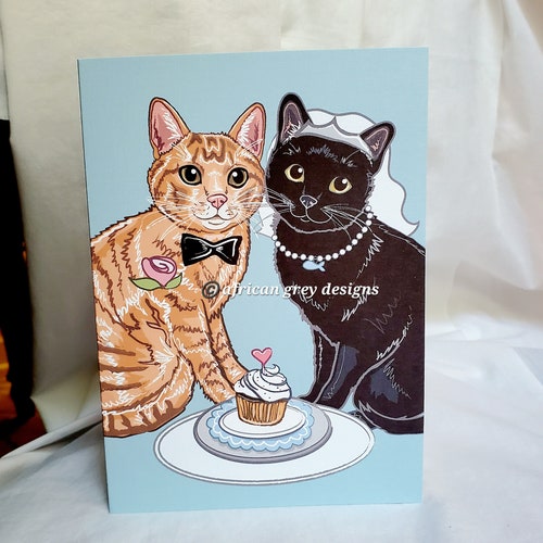 Wedding Card Bride and Groom Cats Wedding Cat Card by the - Etsy