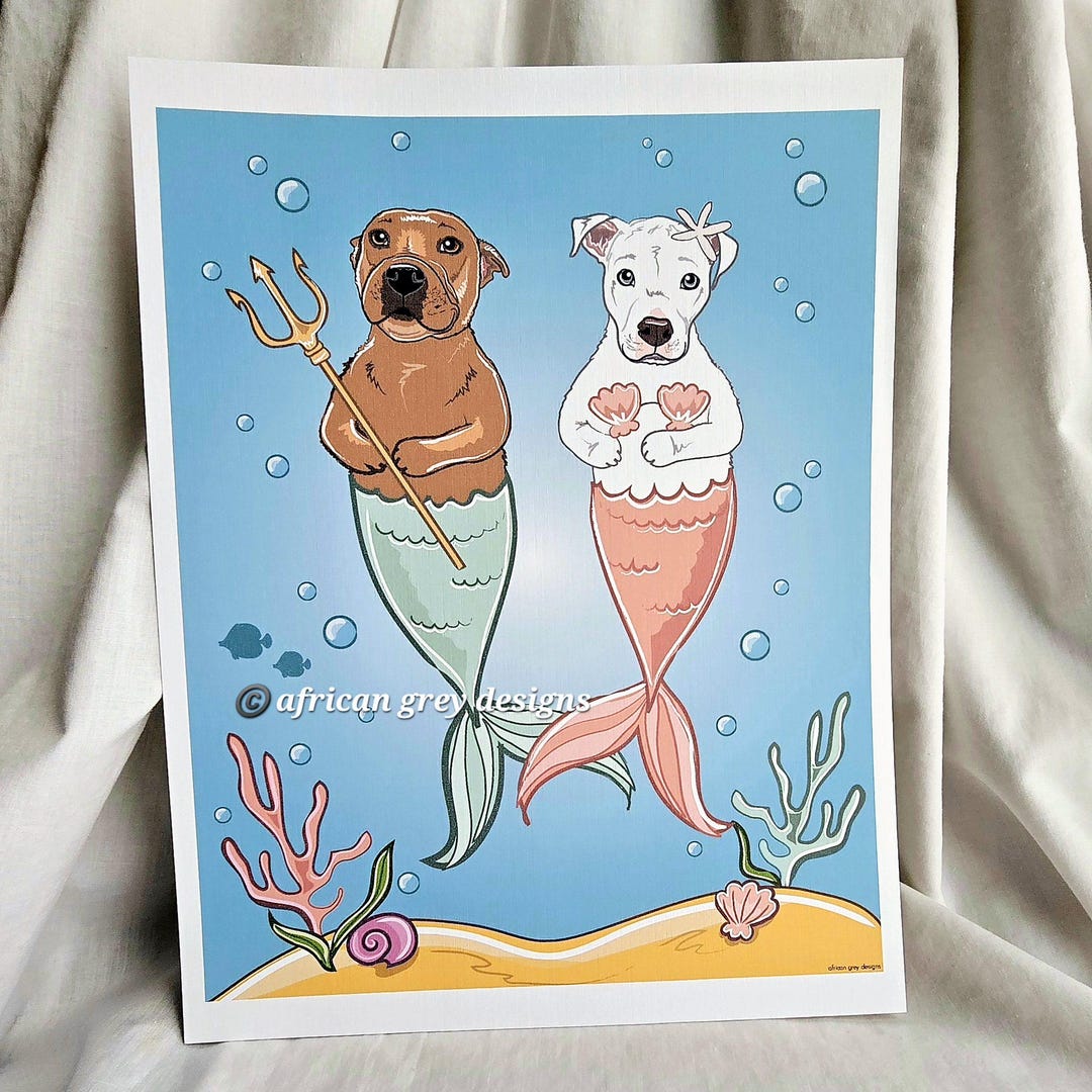 Pit Bull Mermaids - 8x10 Eco-friendly Print on Linen Paper - Etsy