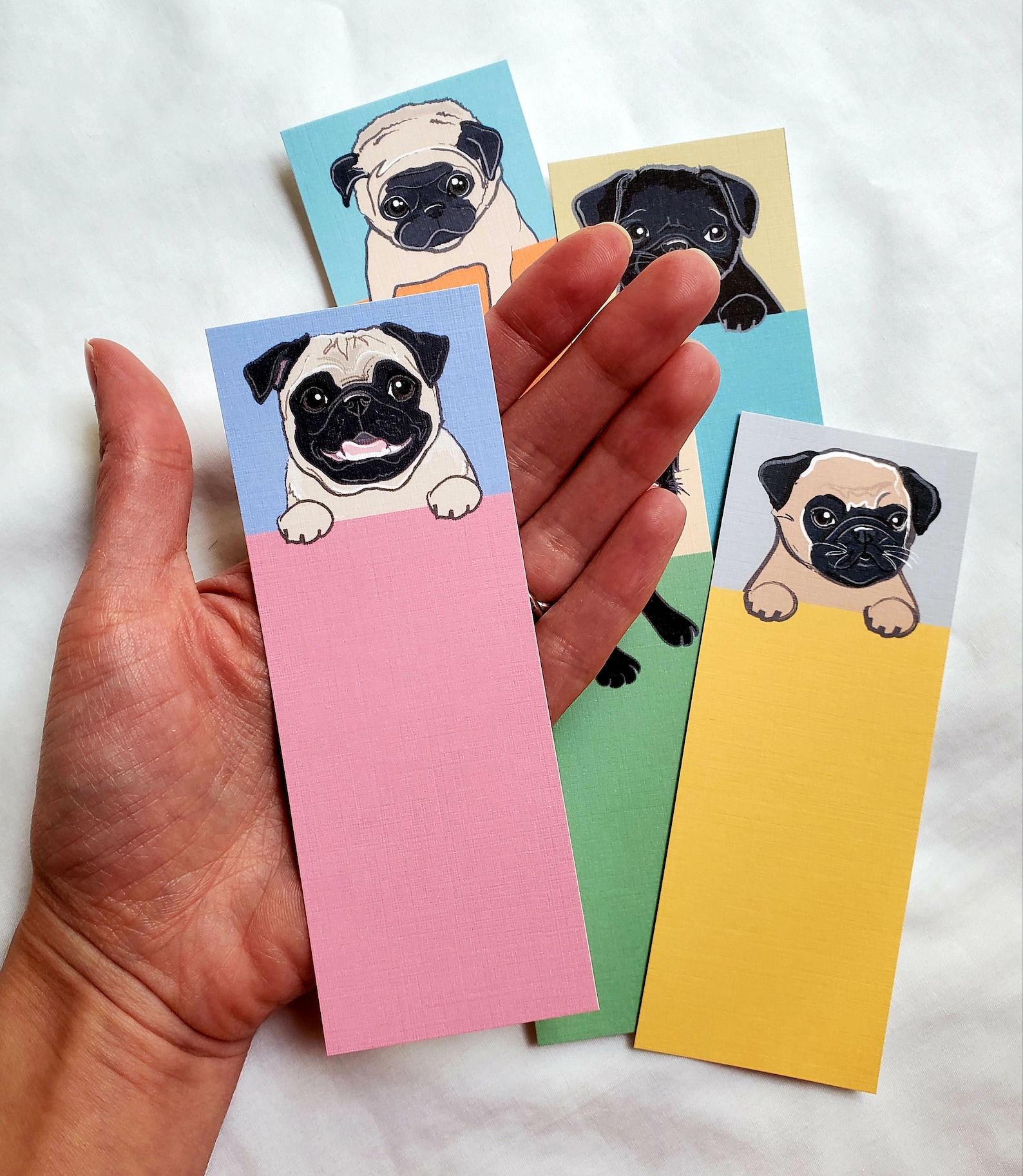 Pug Bookmarks Eco-friendly Set of 5 Printed on Recycled - Etsy