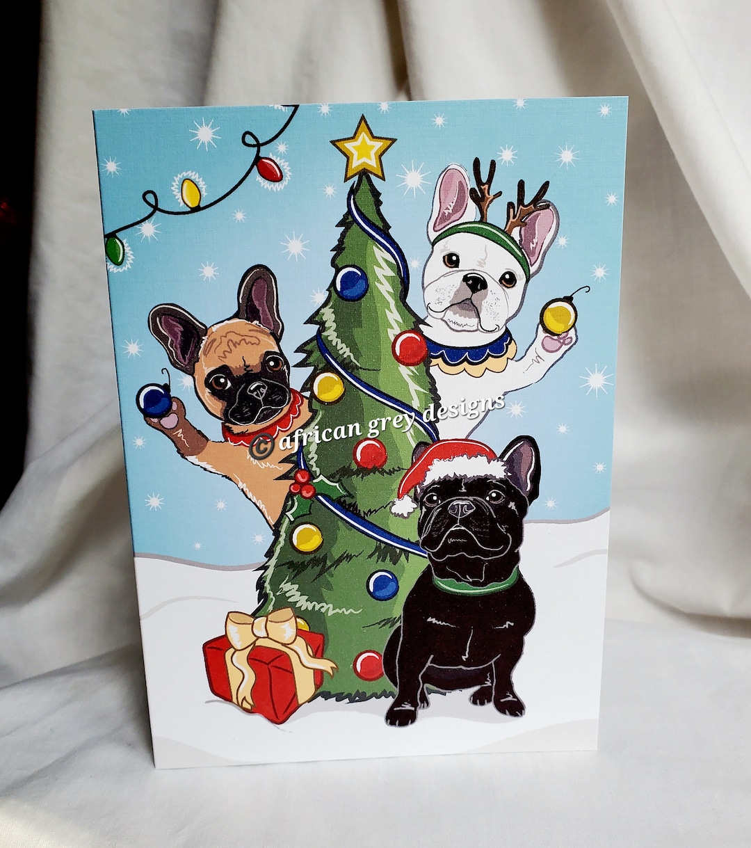 Christmas Tree French Bulldogs Greeting Card - Etsy