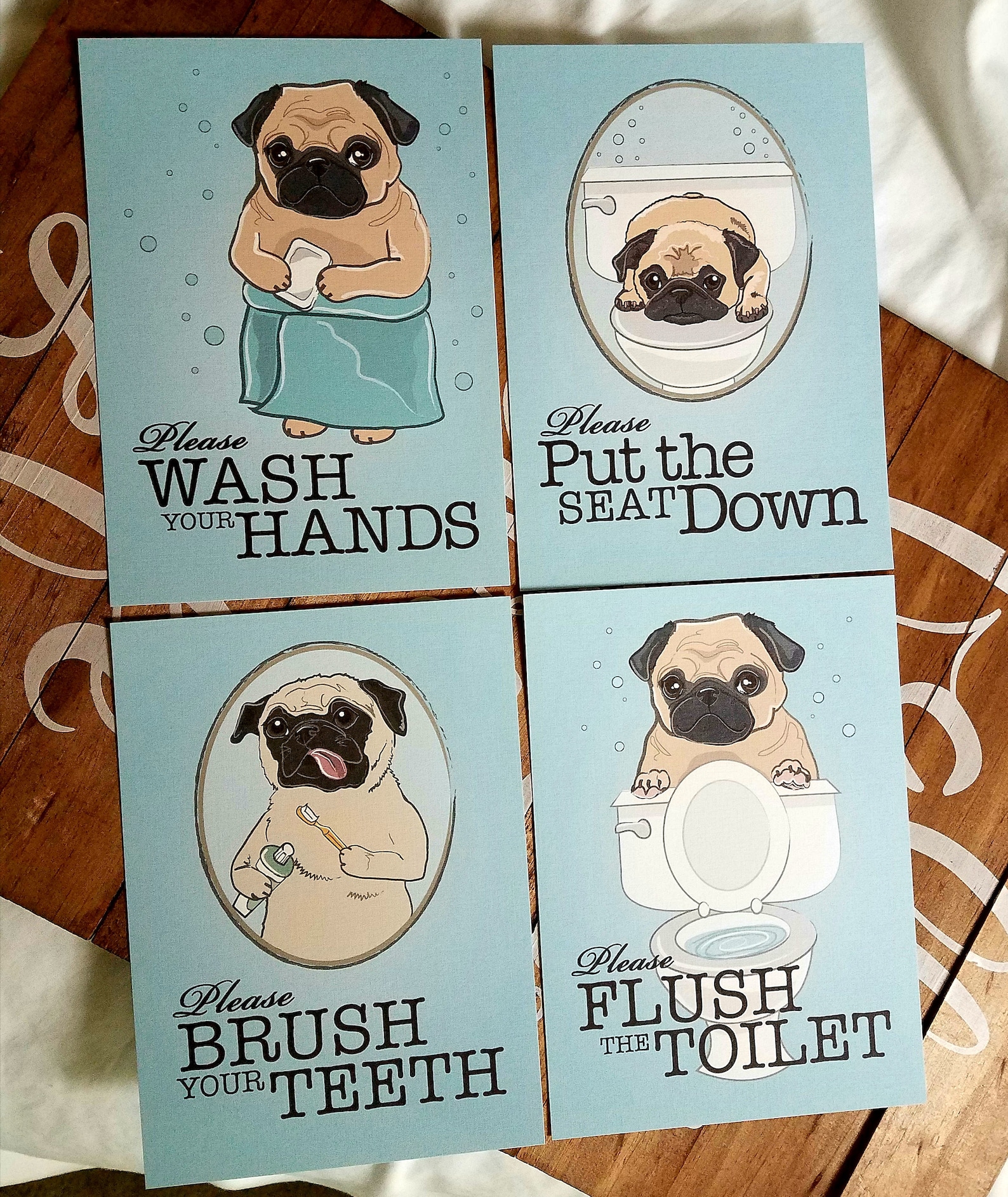 Fawn Pug Bathroom Prints 5x7 Eco-friendly Set of 4 - Etsy