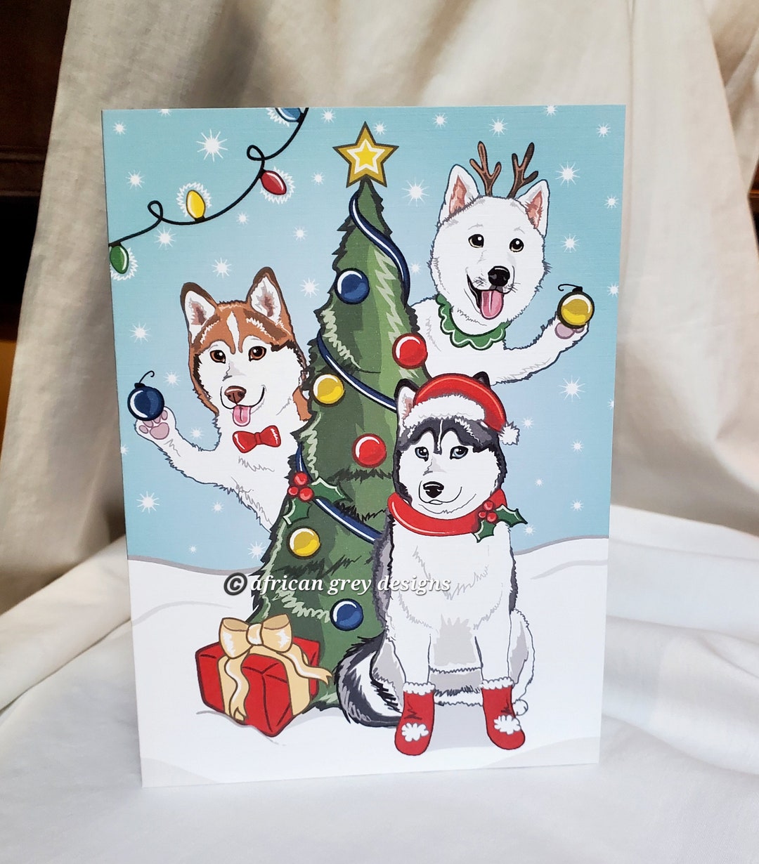 Christmas Tree Huskies Greeting Card - Etsy