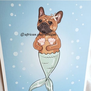 French Bulldog Mermaid - Brown - Eco-friendly 8x10 Print on Recycled ...