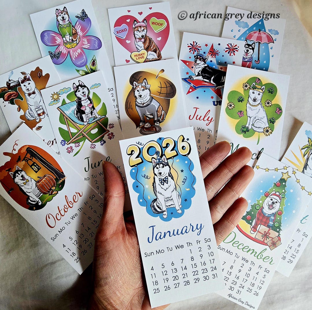 2026 Husky Calendar - Mini Desk Size - Printed on Recycled Linen Paper ...