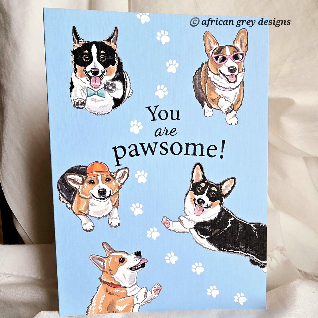 Pawsome Corgis Greeting Card - Etsy