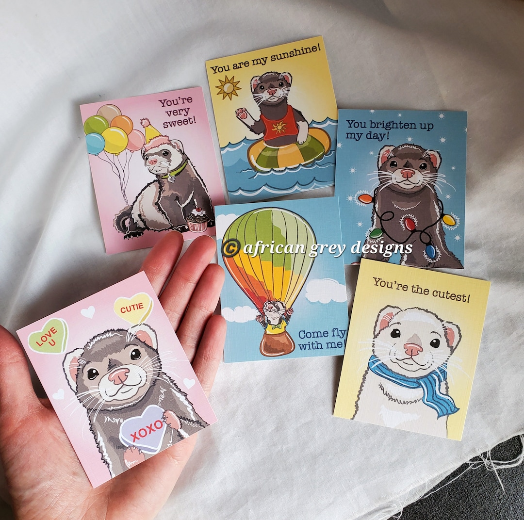 Ferret Valentines - Mini Eco-friendly Set of 6 Printed on Linen Paper ...