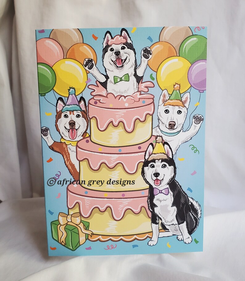 Siberian Husky Birthday Cake Greeting Card - Etsy