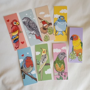 Mini Bird Bookmarks - Eco-friendly Set of 8 - Printed on Recycled Linen ...