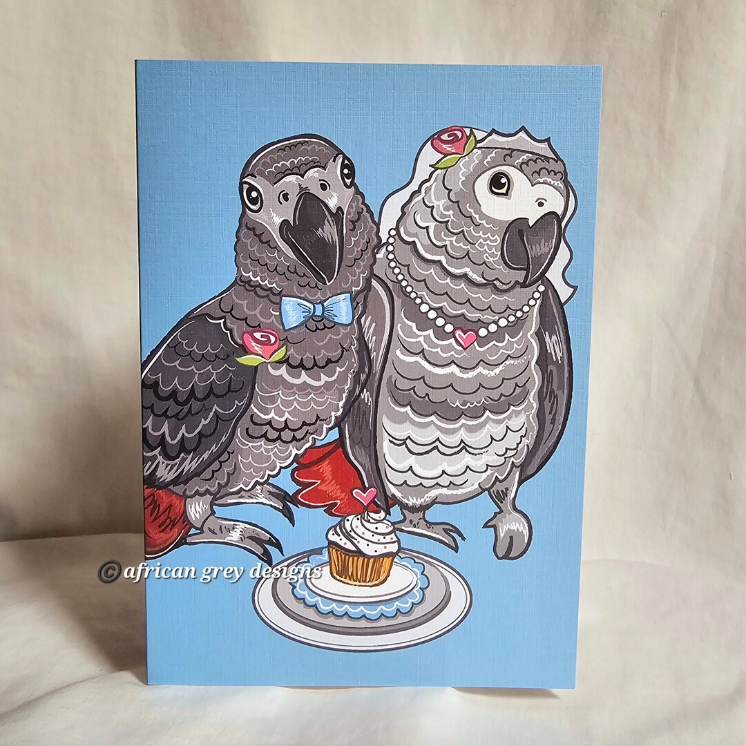 Wedding African Grey Parrots Greeting Card - Etsy