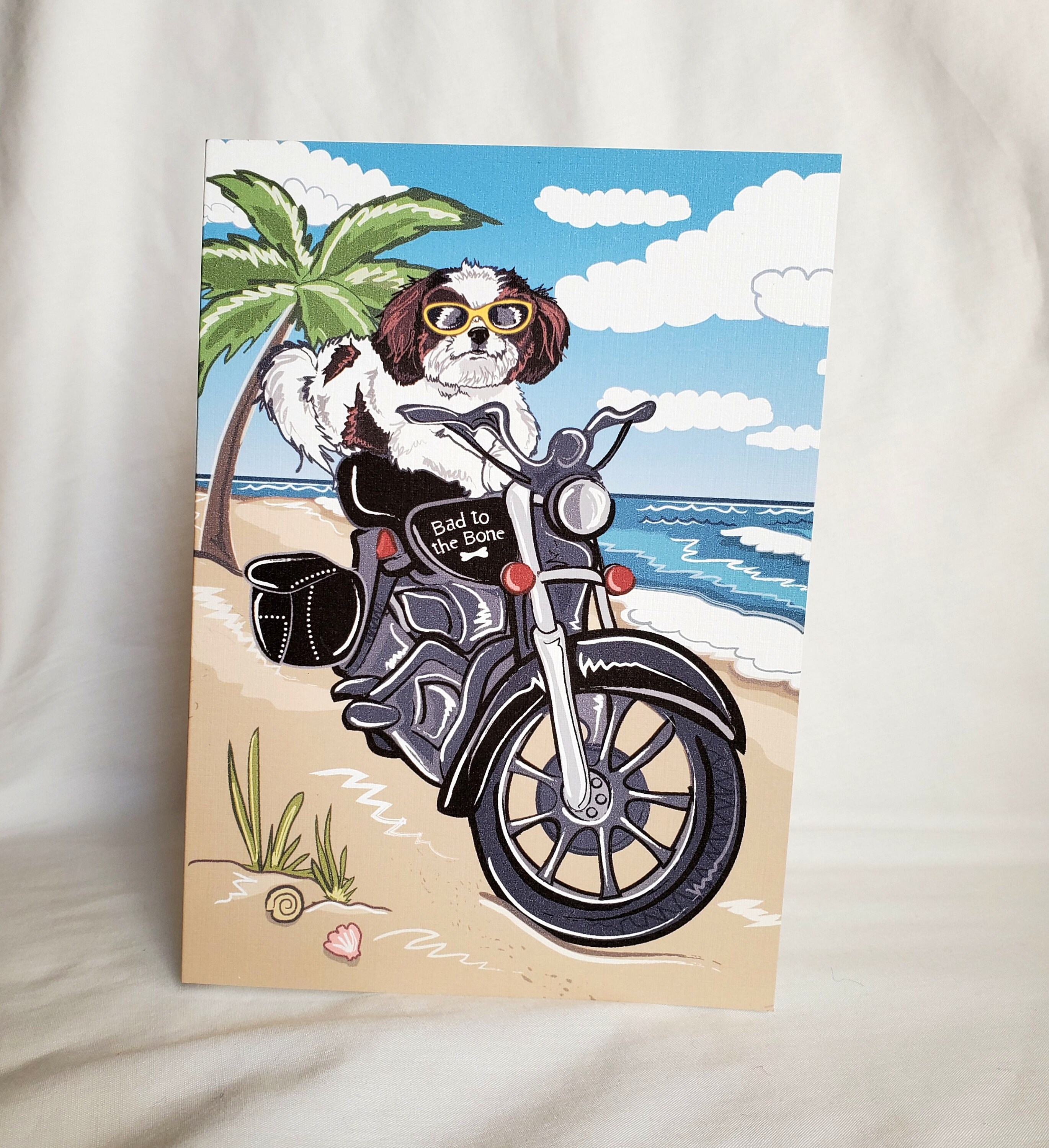 Motorcycle Shih Tzu Greeting Card Beach Background - Etsy UK