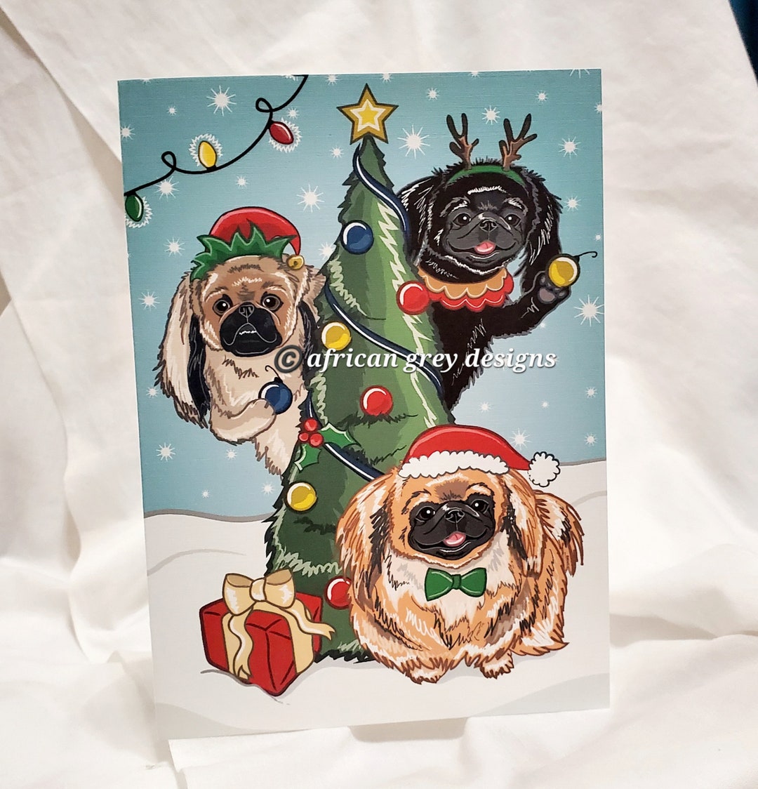 Pekingese Christmas Tree Greeting Card - Etsy