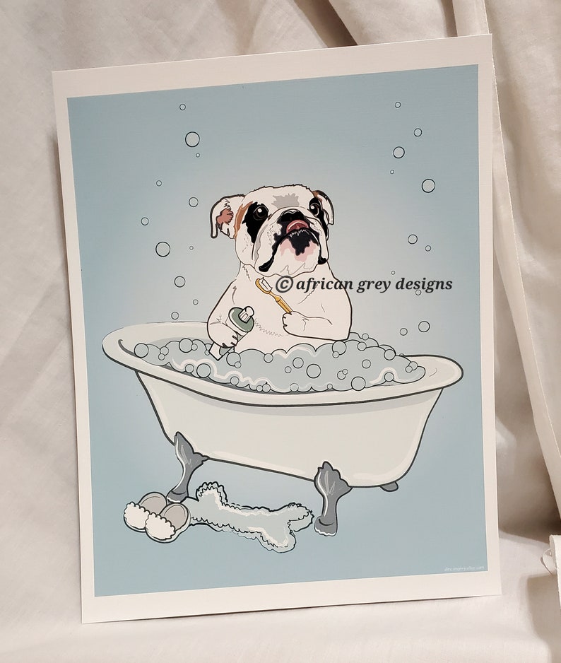 Bathtime English Bulldog - Eco-friendly 8x10 Print - Etsy