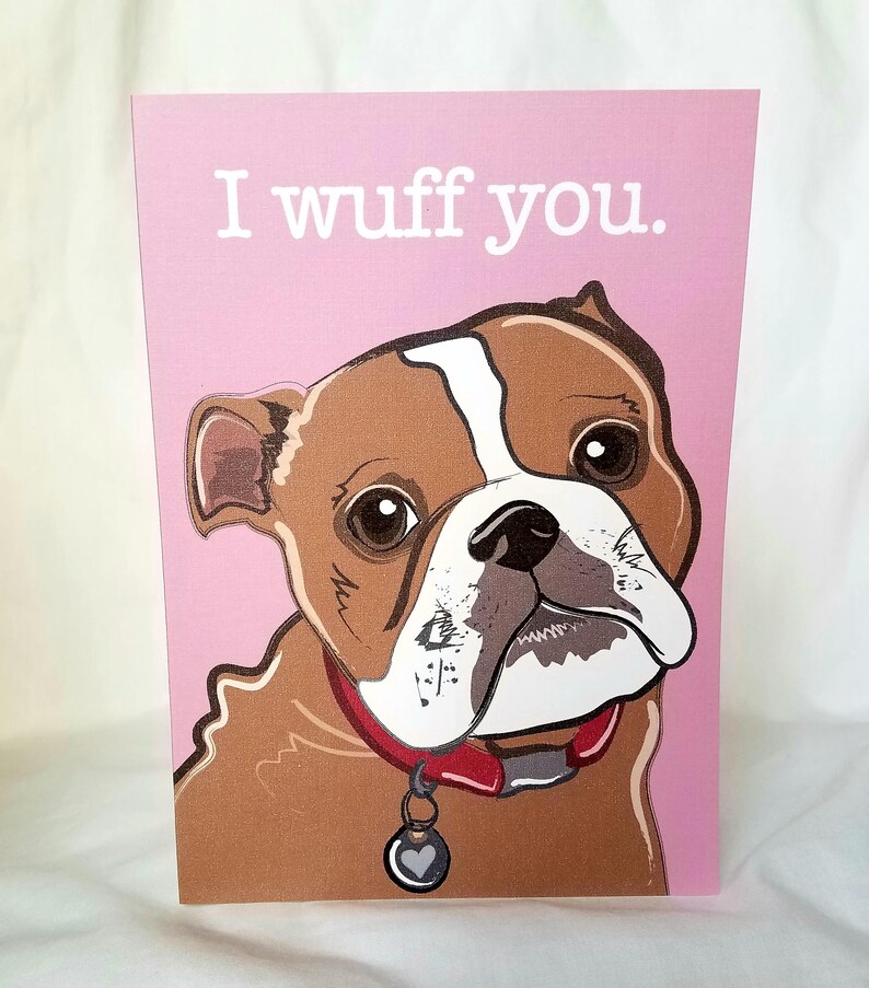 White English Bulldog Wuff You Greeting Card - Etsy