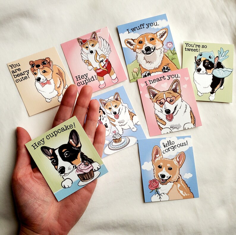 Corgi Valentines - Candy Colors - Mini Eco-friendly Set of 8 - Printed ...
