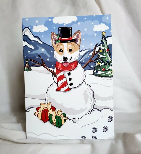 Corgi Snowman Greeting Card - Etsy